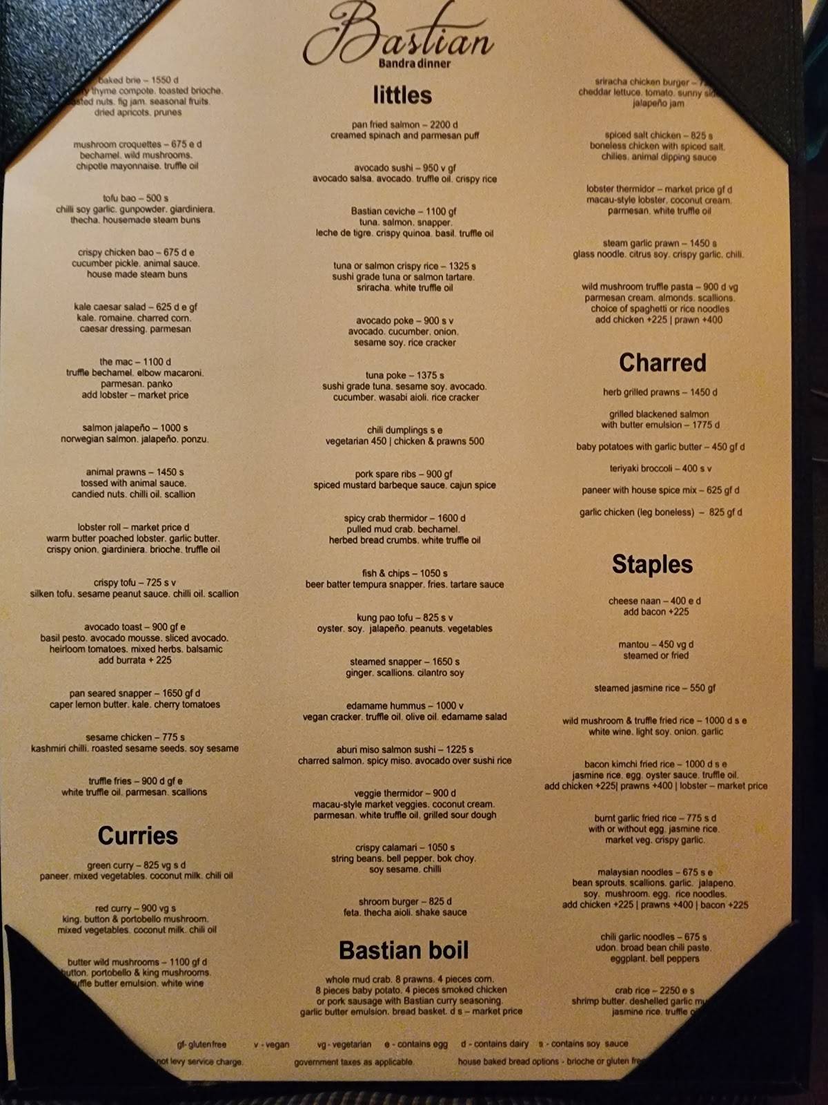 Menu at Bastian, Bandra, Mumbai, Kamal Building