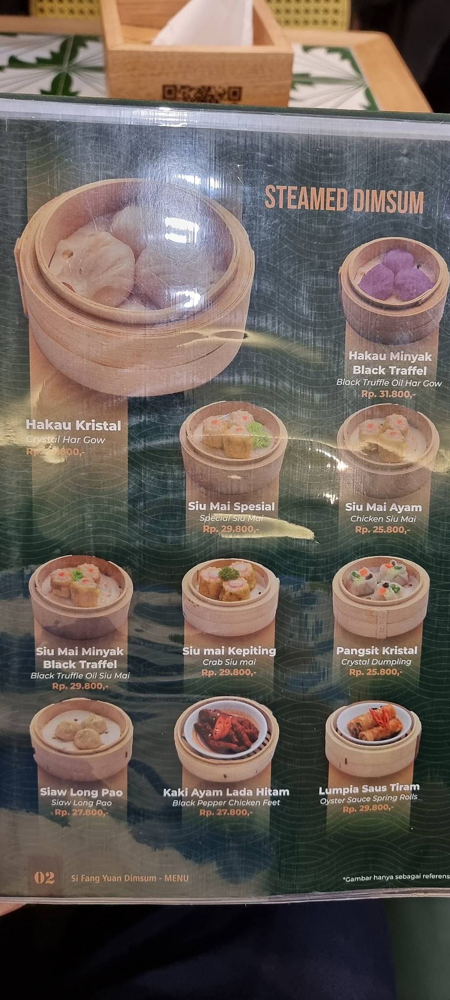 Menu at Si Fang Yuan Dimsum restaurant, Batam