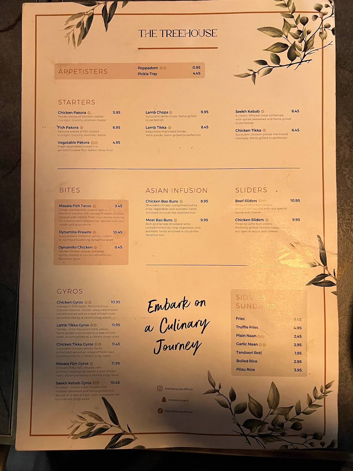 Menu at THE TREEHOUSE restaurant, Batley