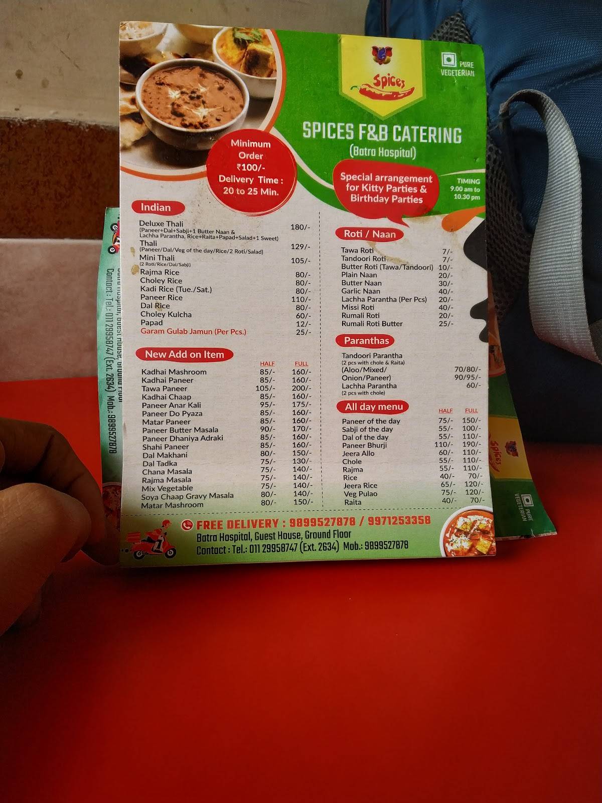 Menu at Batra Canteen, New Delhi