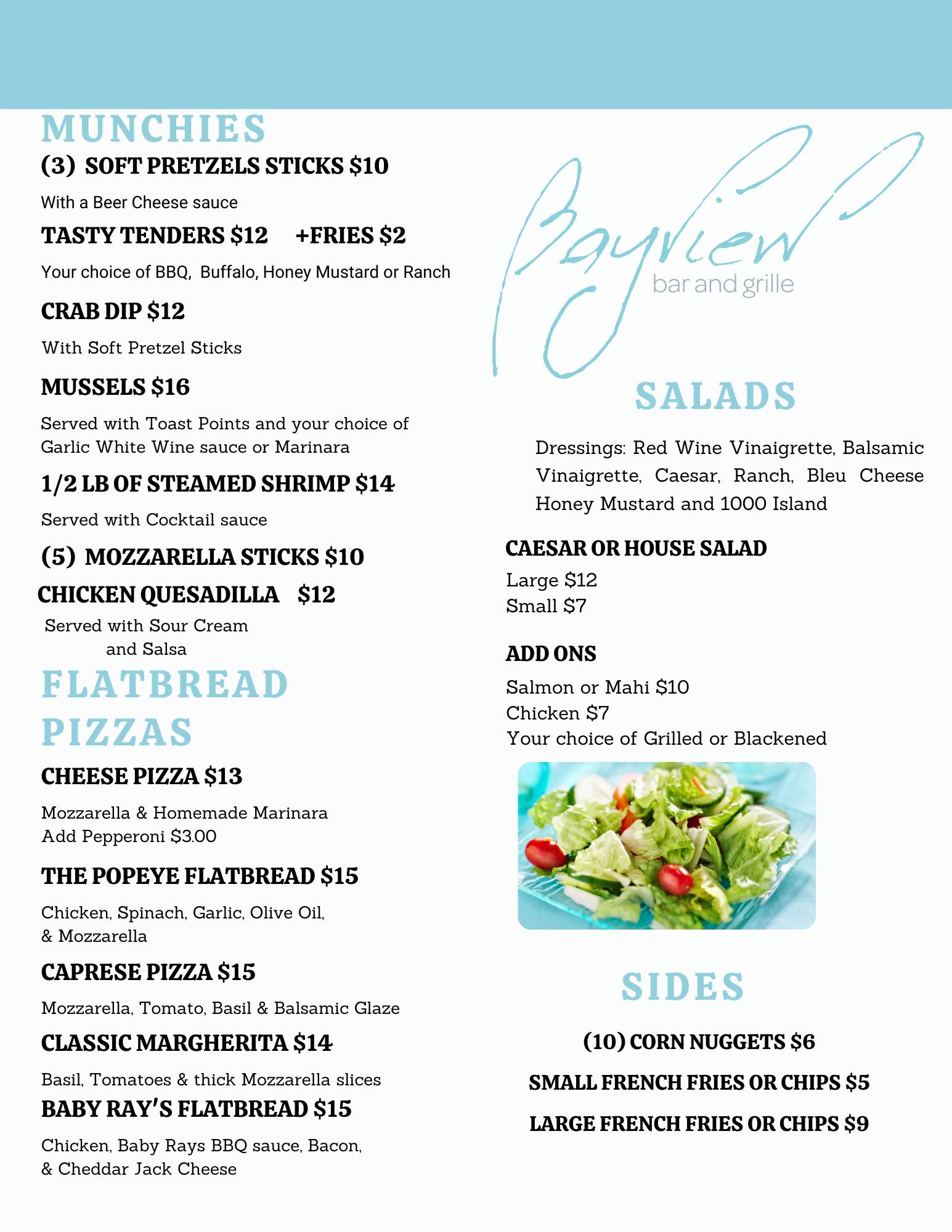 Menu at Bayview Bar & Grill, Ocean City