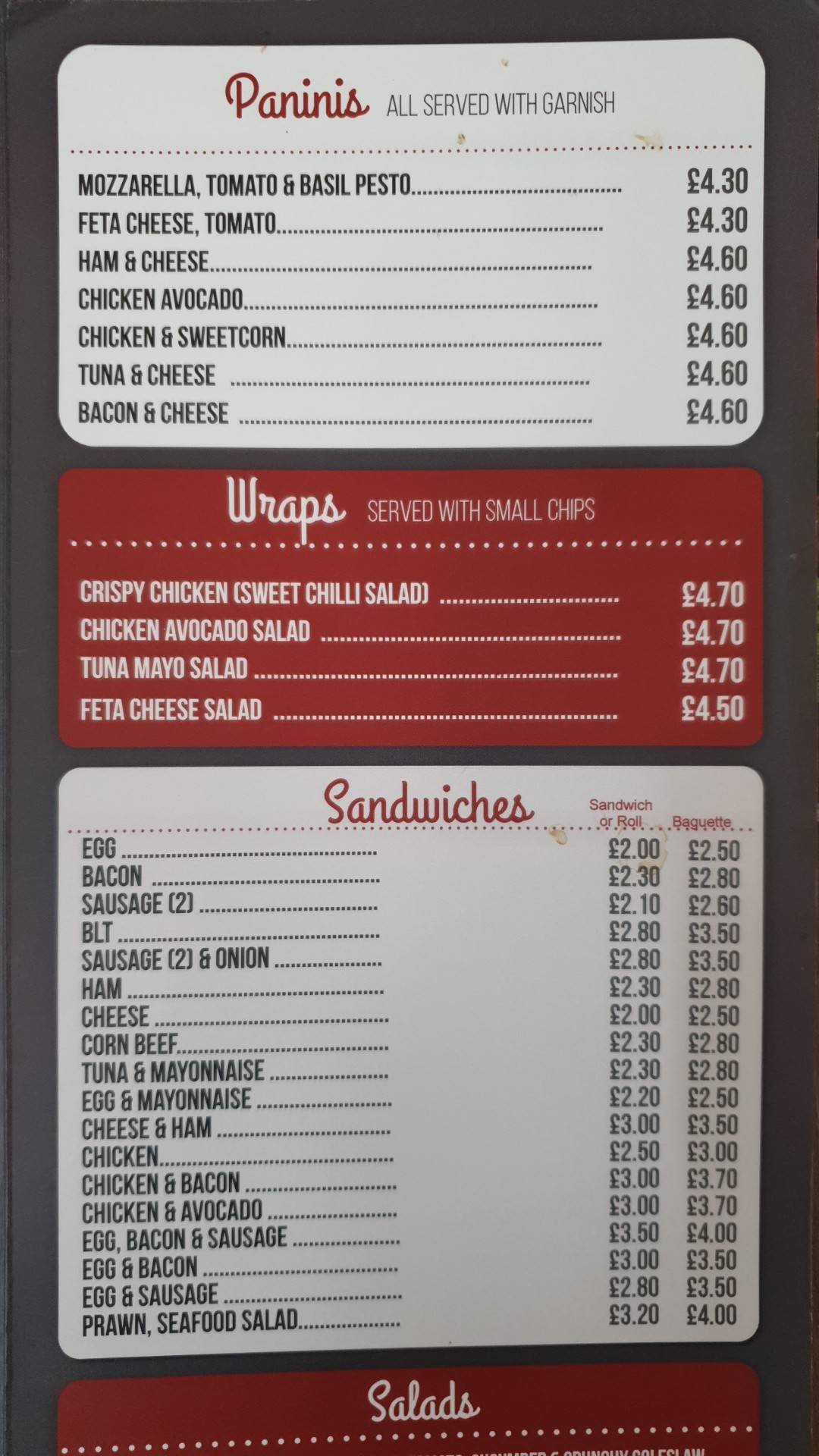 Menu at Beano Cafe Sheerness, Sheerness