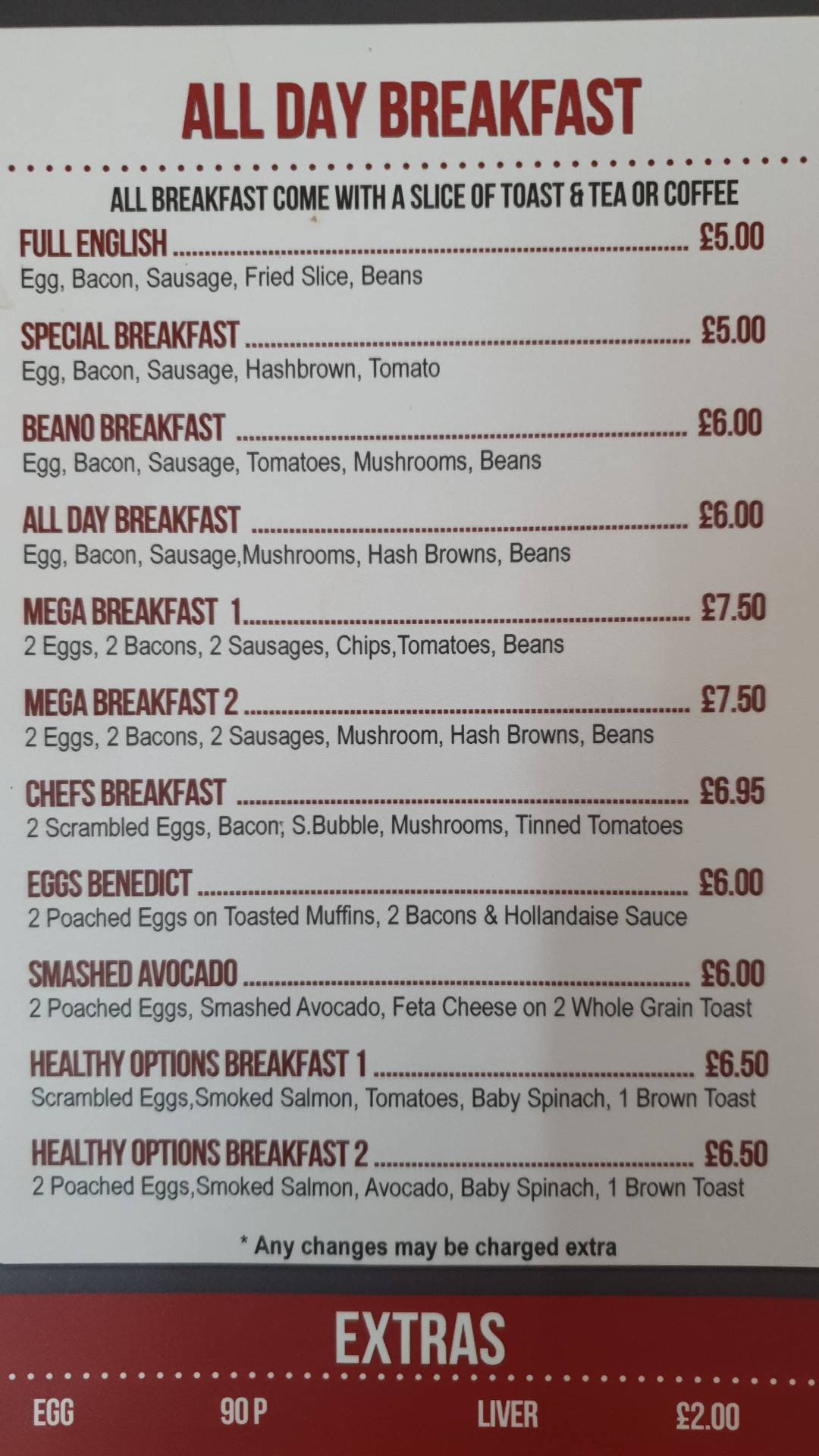 Menu at Beano Cafe Sheerness, Sheerness