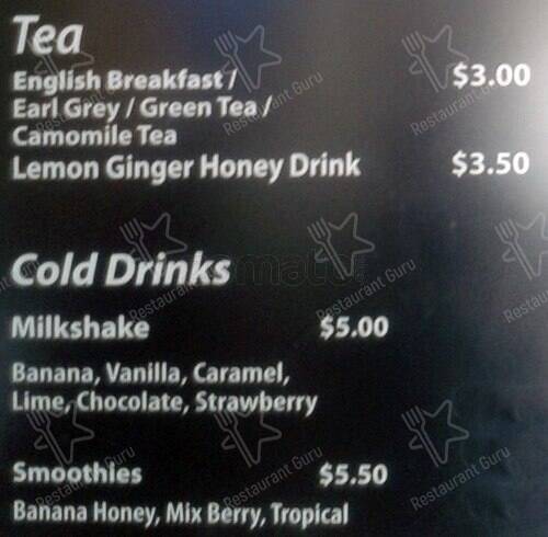 Menu at Beans Cafe, Auckland
