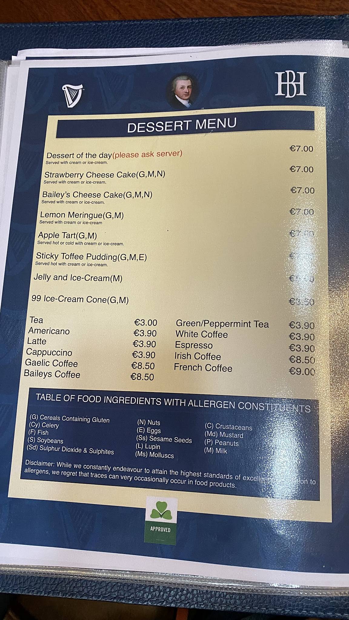Menu at Beaumont House pub & bar, Dublin, 1 Shantalla Rd