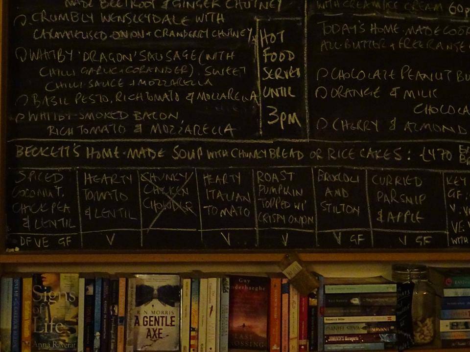 Menu at Beckett's of Whitby cafe, Whitby