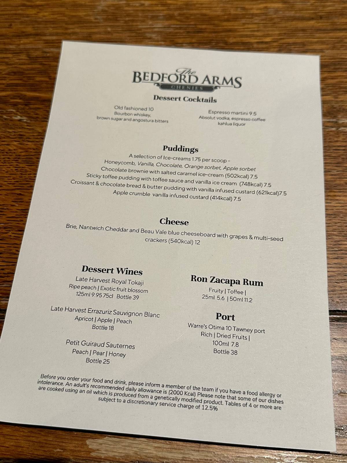 Menu at Bedford Arms pub & bar, Rickmansworth