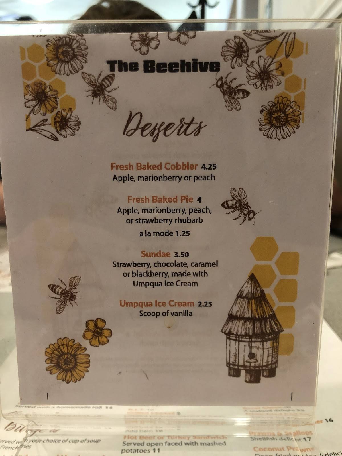 Menu at Beehive Restaurant, Montesano