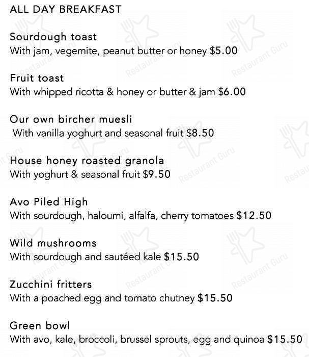 Menu at Bell Jar Cafe, Burleigh Waters