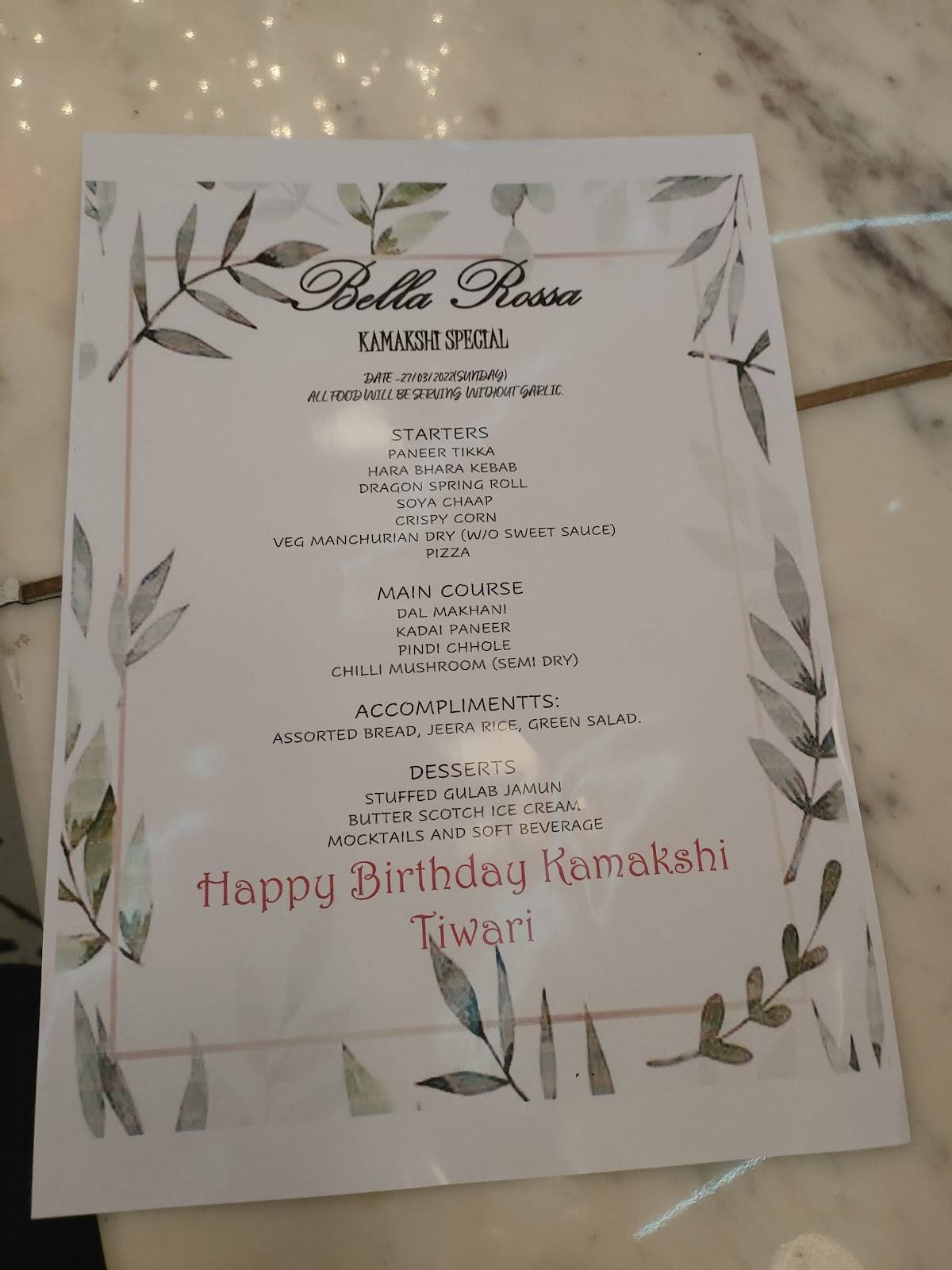 Menu at Bella Rossa, Delhi, Plot No. G