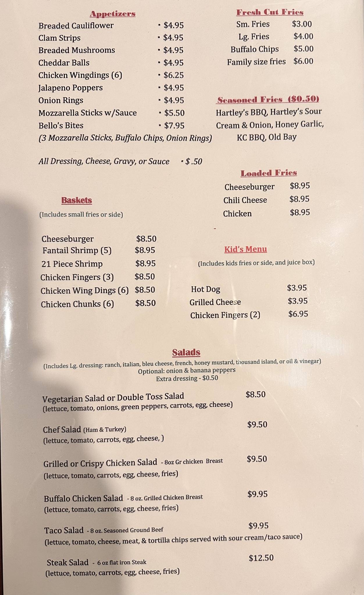 Menu at Bello's Café - Family Restaurant & Bar, Mount Union