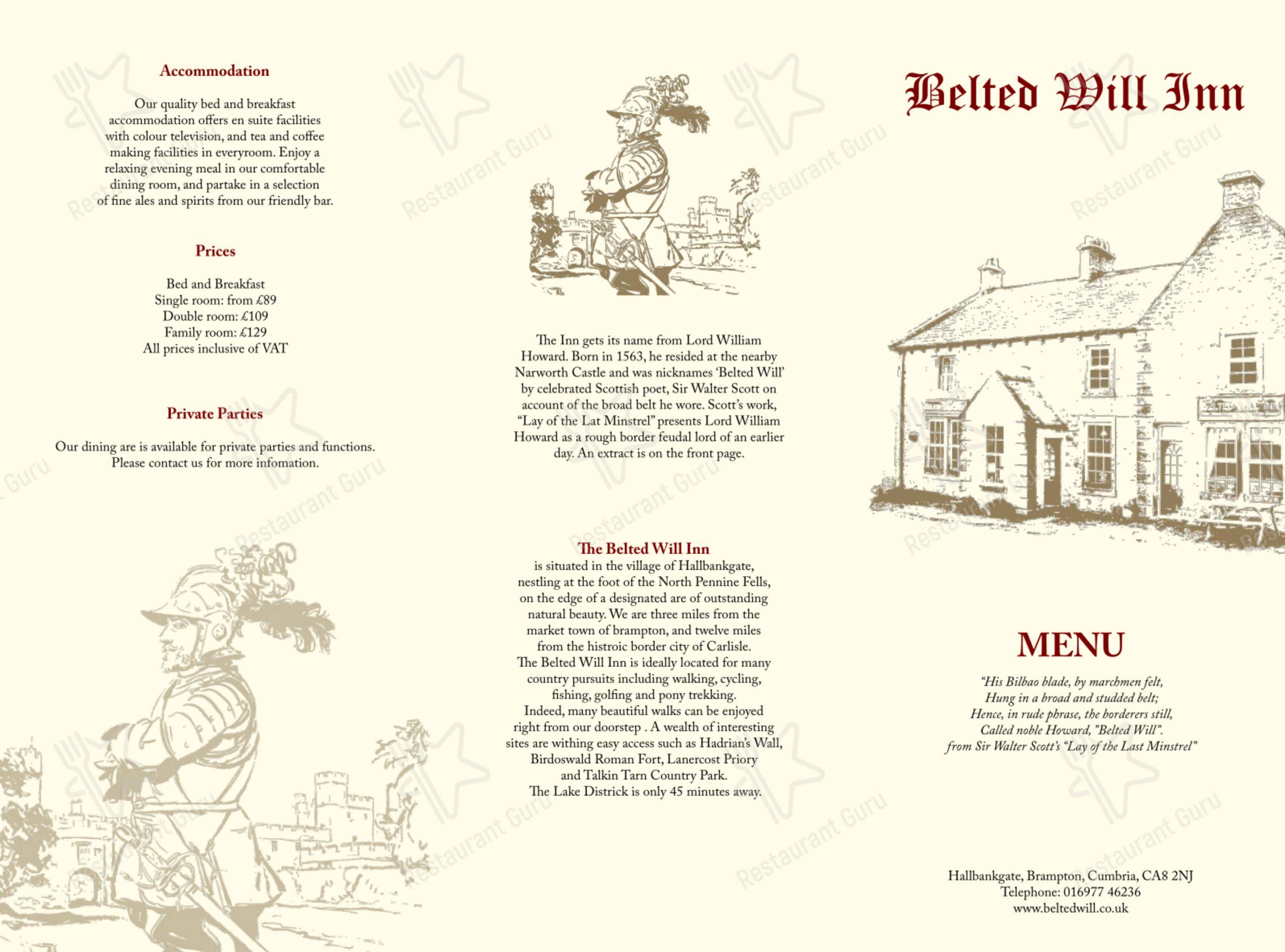 Menu at Belted Will Inn pub & bar, Brampton