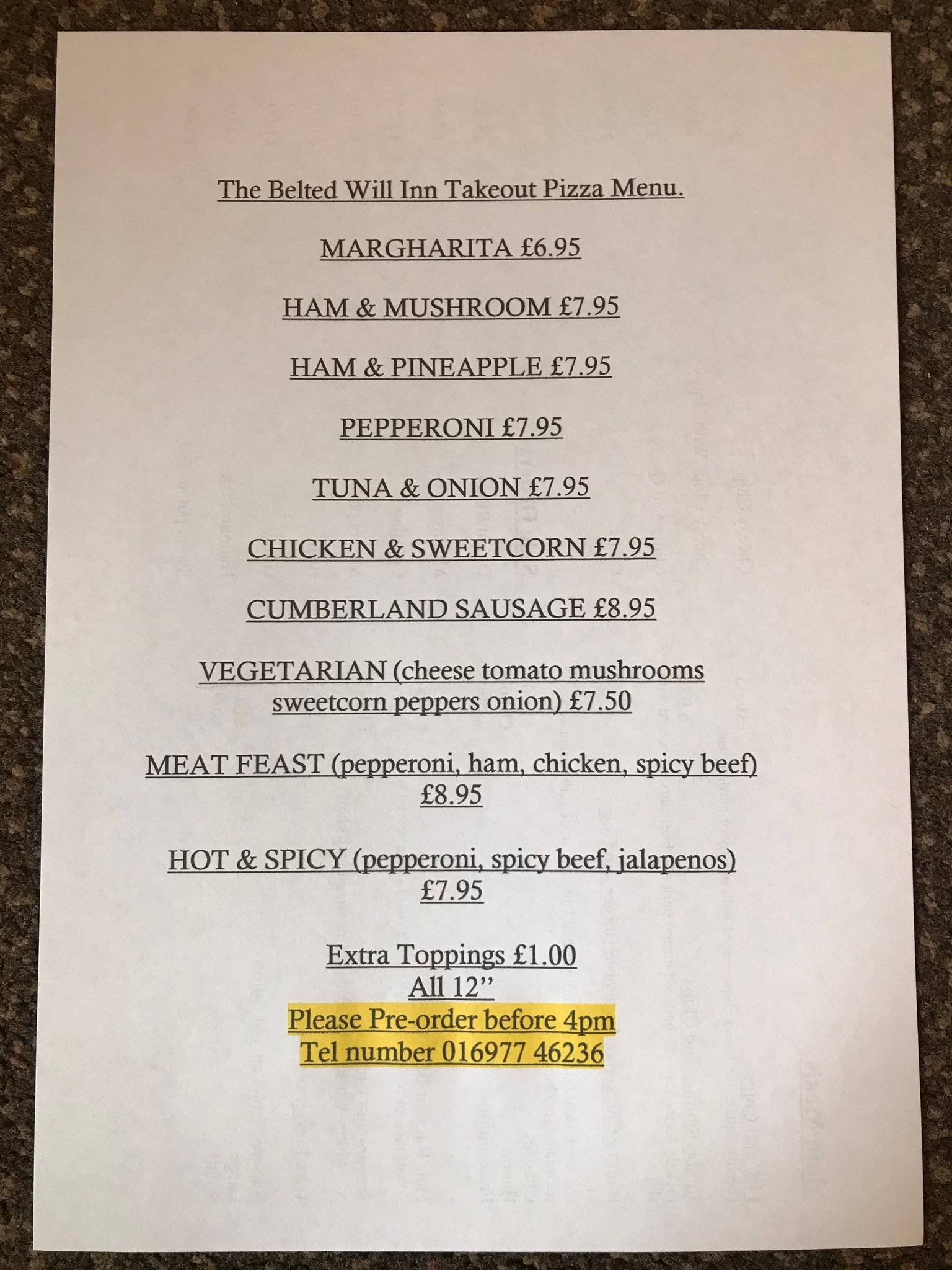 Menu at Belted Will pub & bar, Brampton