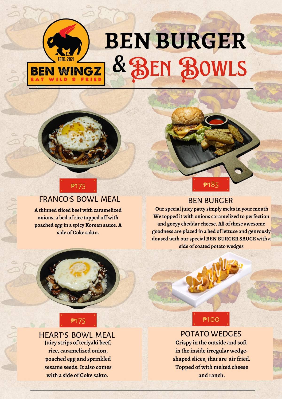 Menu at Ben Wingz restaurant, Cebu City