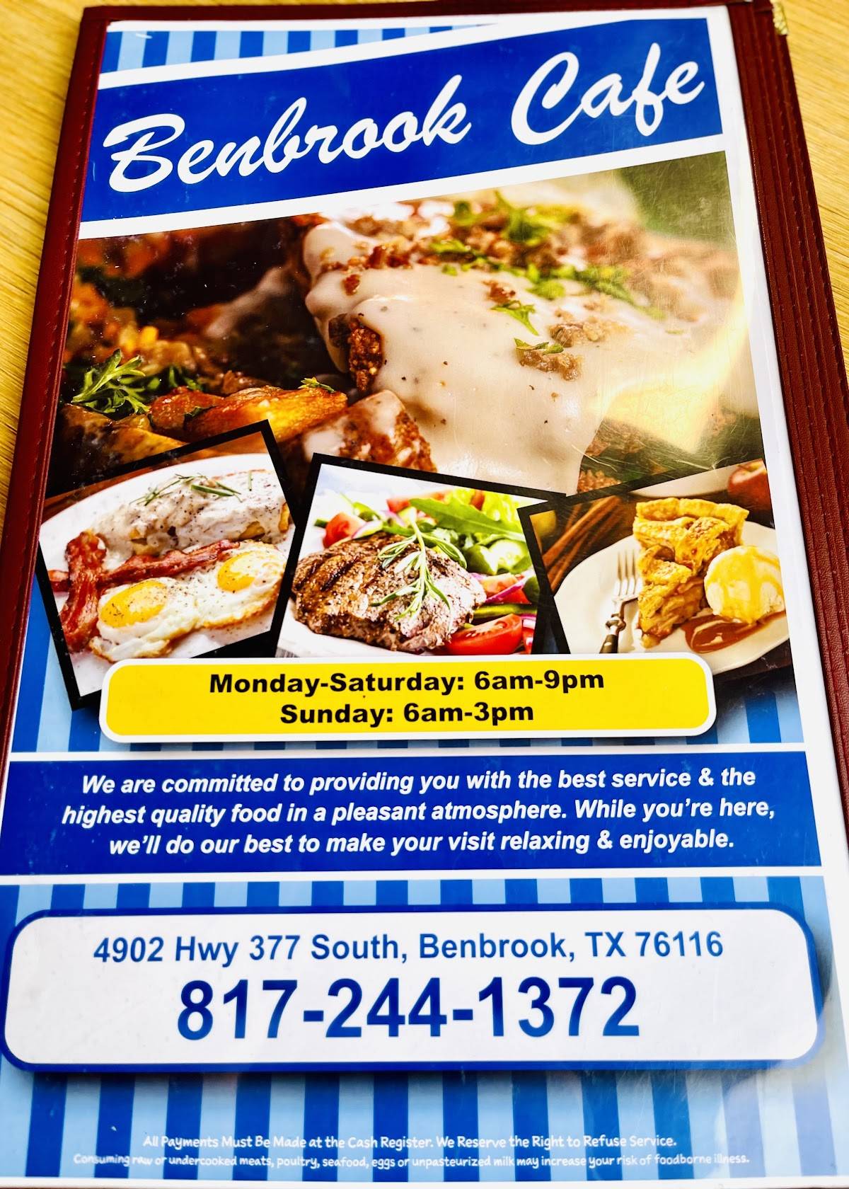 Menu at Benbrook Cafe, Fort Worth