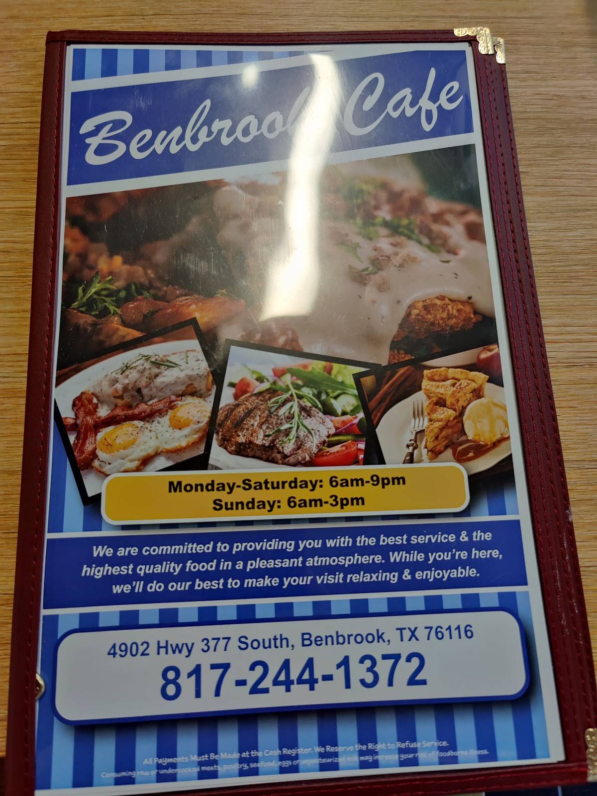 Menu at Benbrook Cafe, Fort Worth