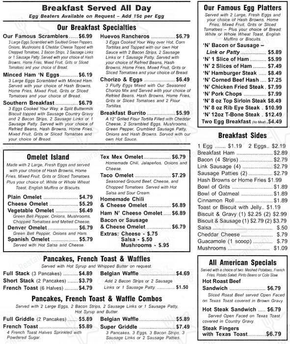 Menu at Benbrook Cafe, Fort Worth