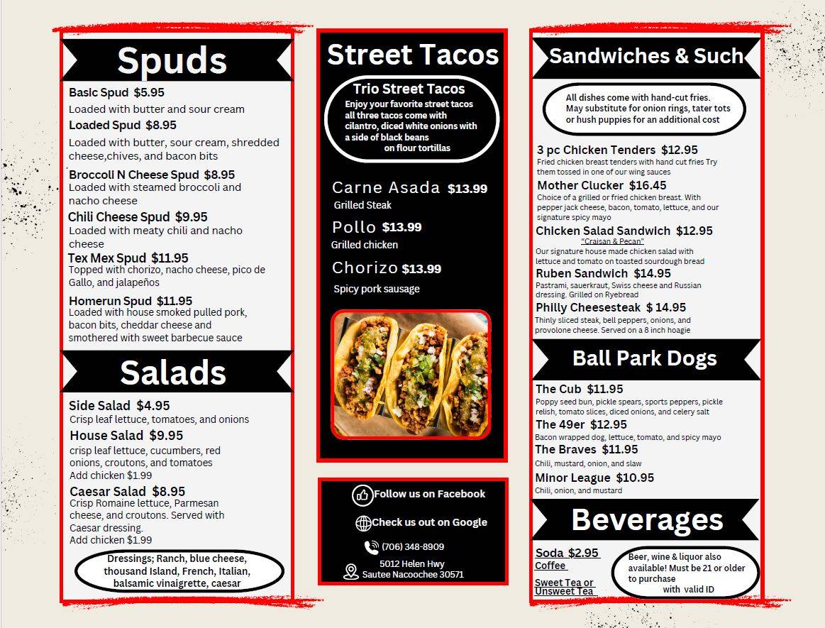 Menu at Benchwarmers Sports Bar & Grill, Sautee Nacoochee