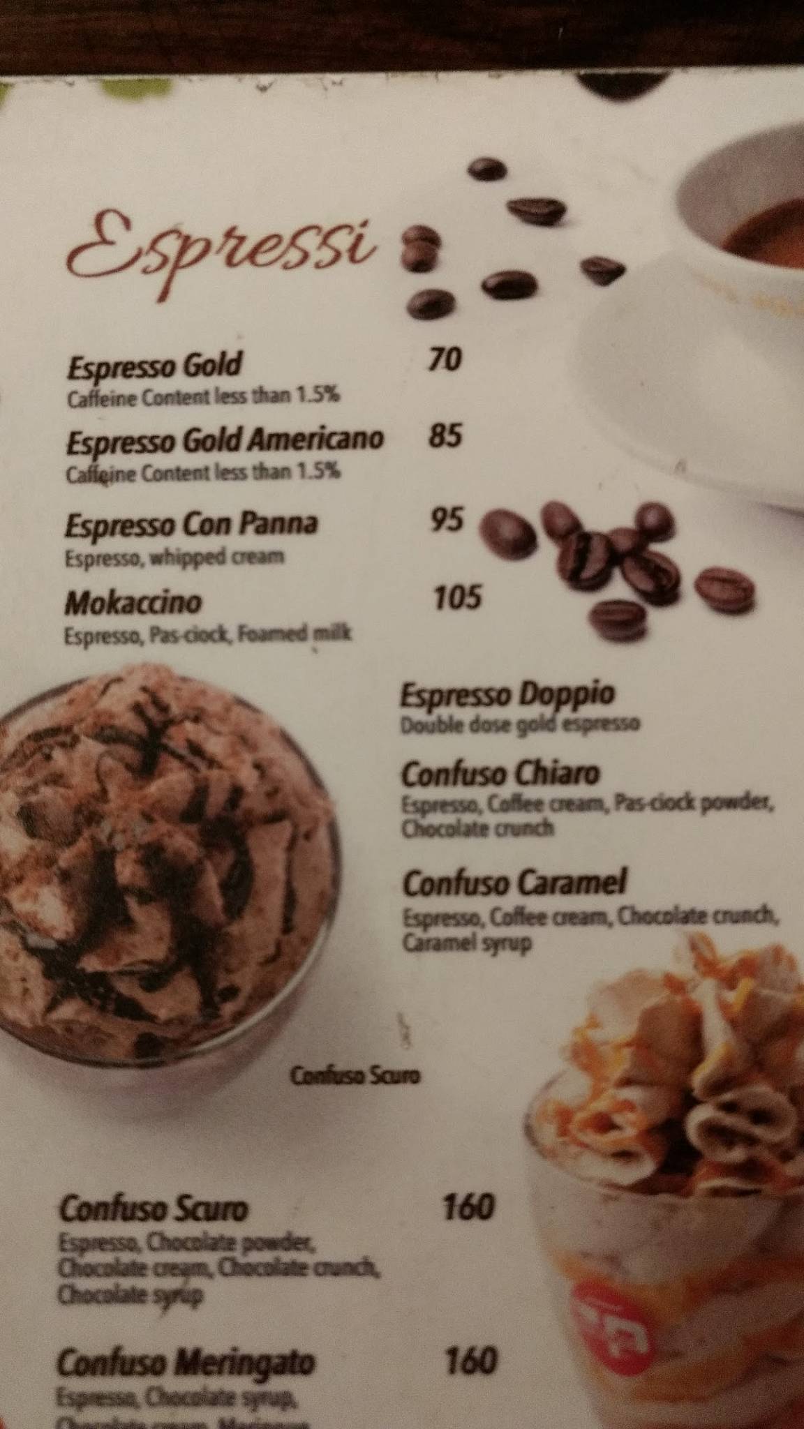 Menu at Caffe Pascucci, Bengaluru, 17/J