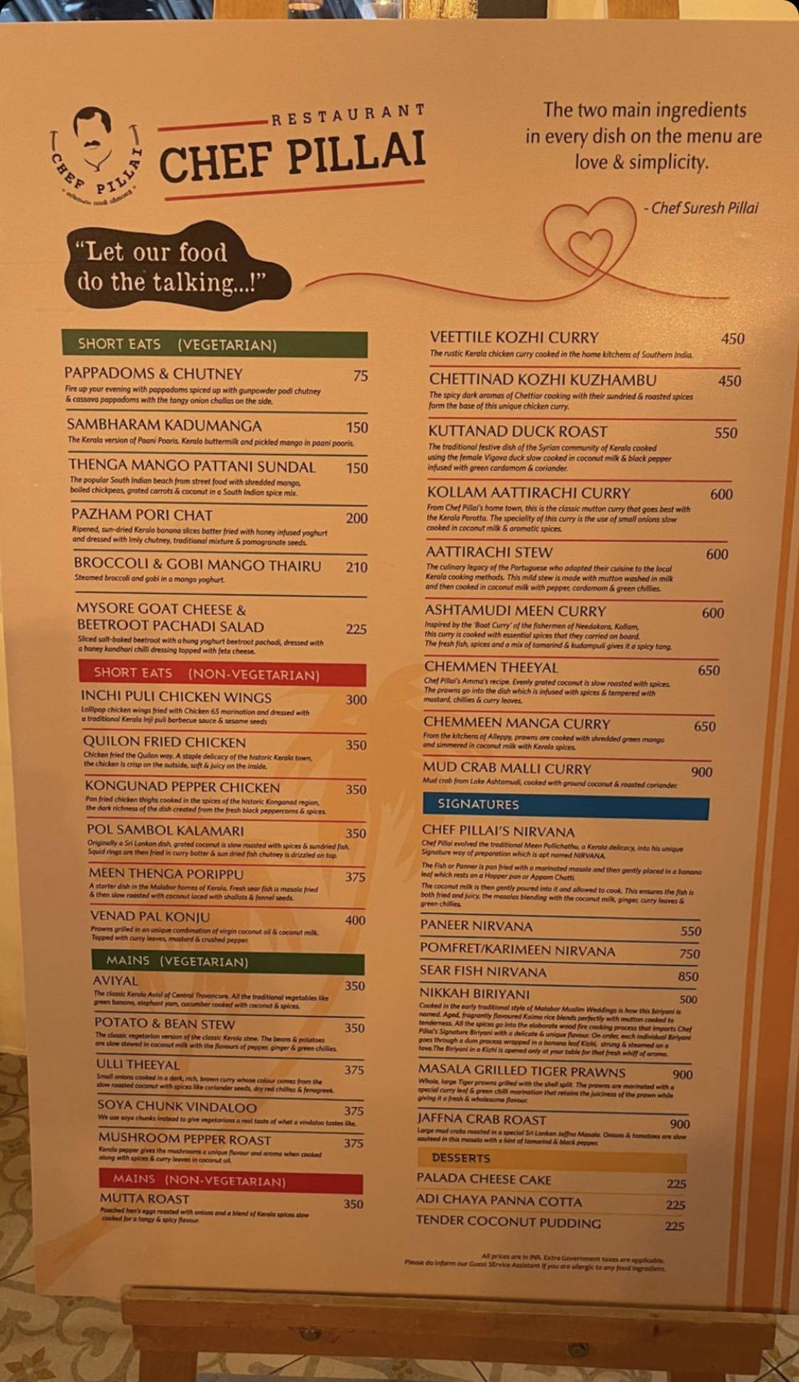 Menu at Restaurant Chef Pillai, Bengaluru