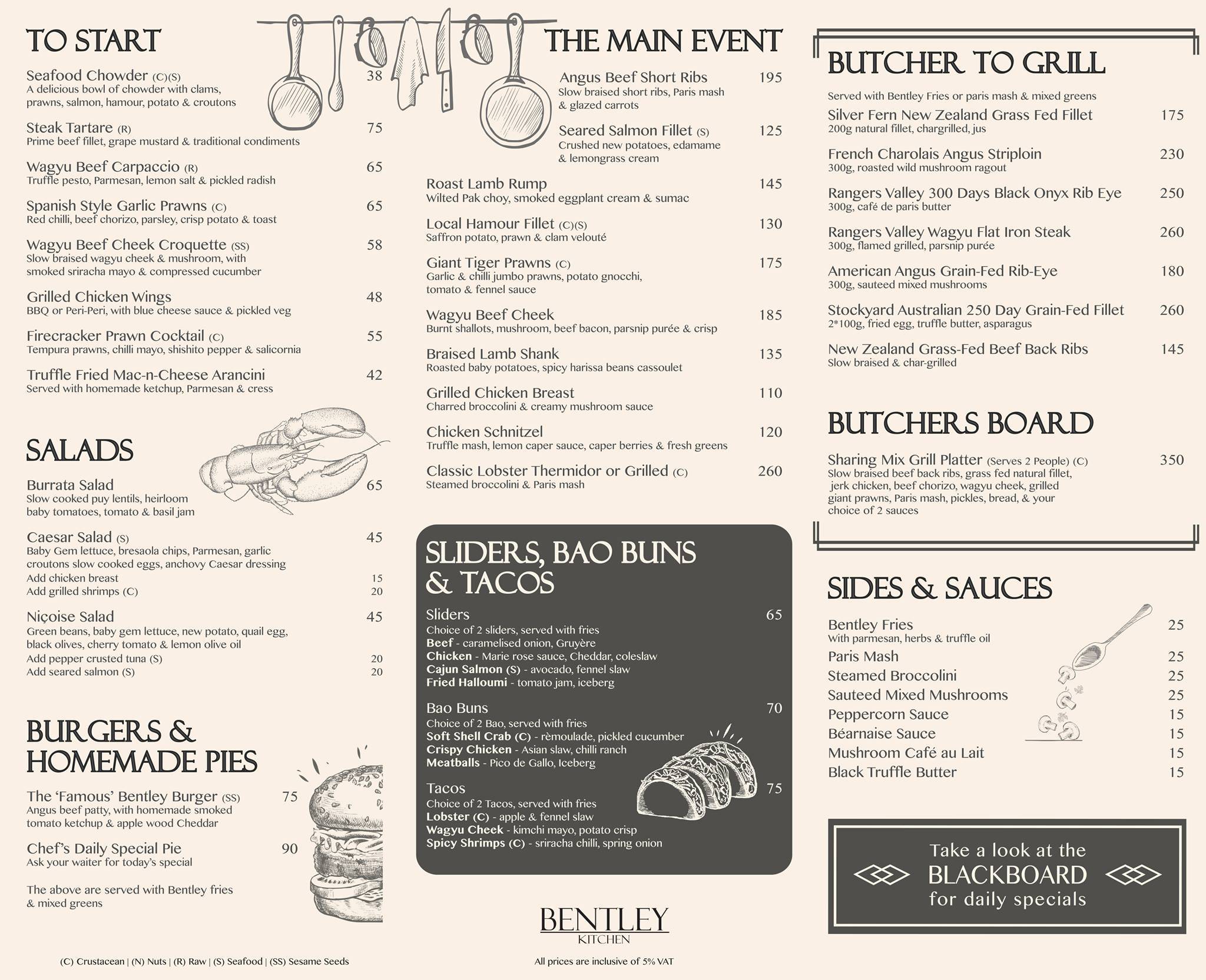 Carta del restaurante Bentley Kitchen, Abu Dabi