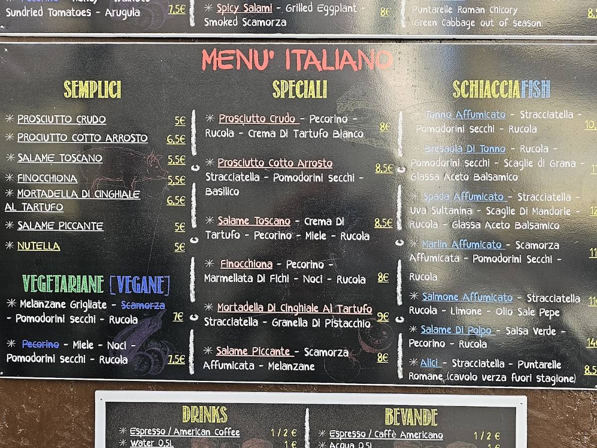 Speisekarte von Berni's SchiacciaFish Focacceria fast Food, Arezzo