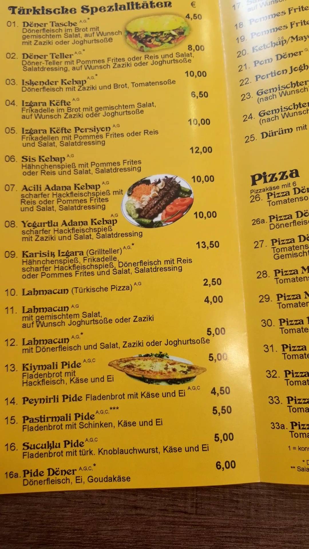 Speisekarte von Efes Grill pizza, Bestwig