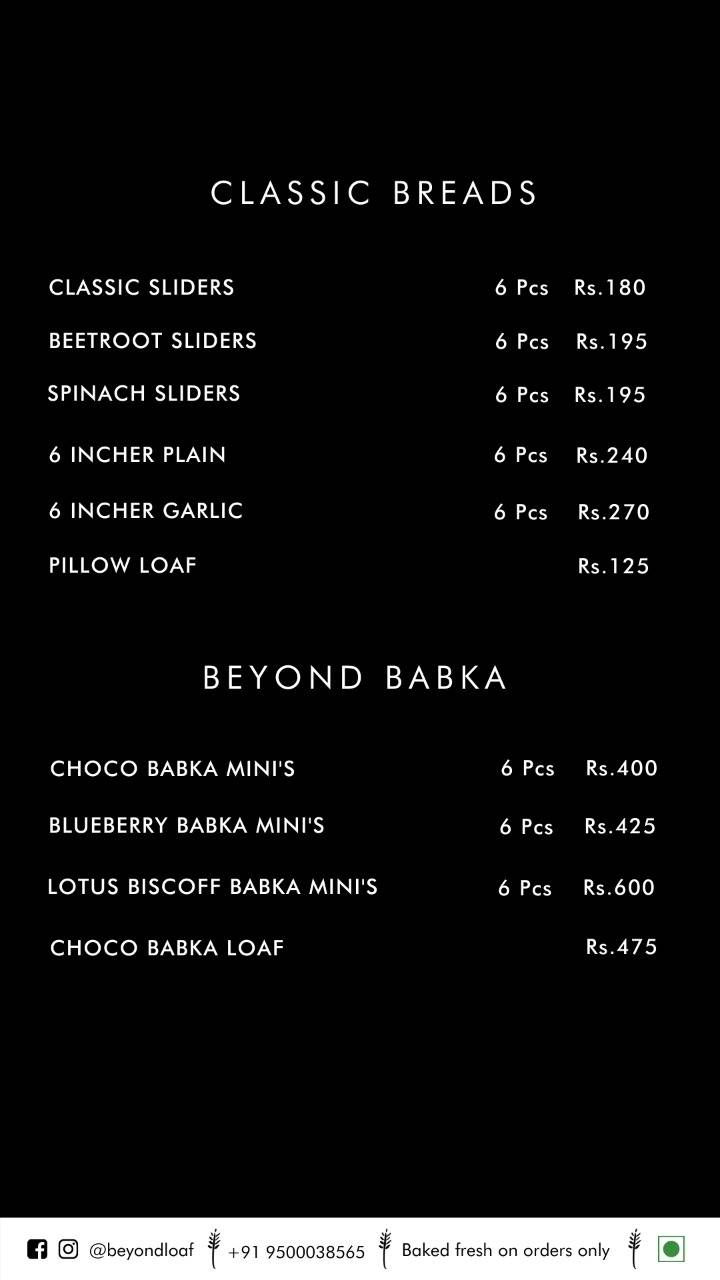Menu at Beyond Loaf, Chennai