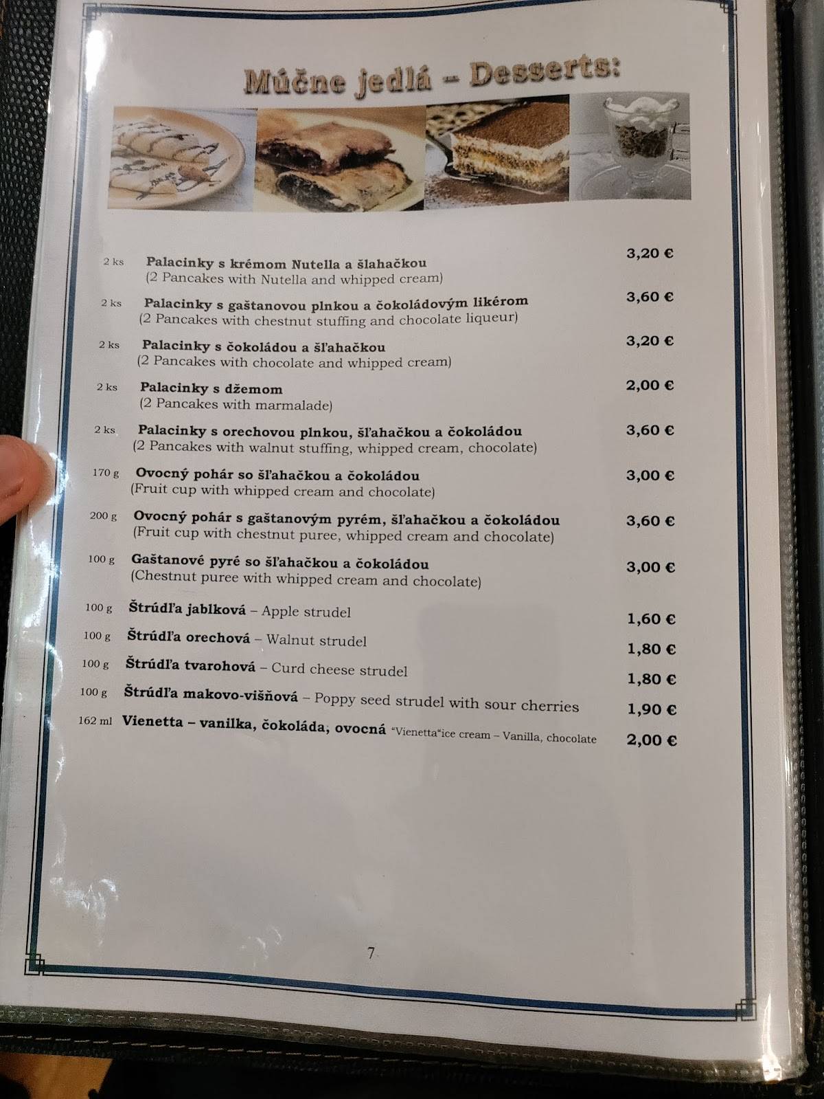 Menu at Bieta restaurant, Šahy