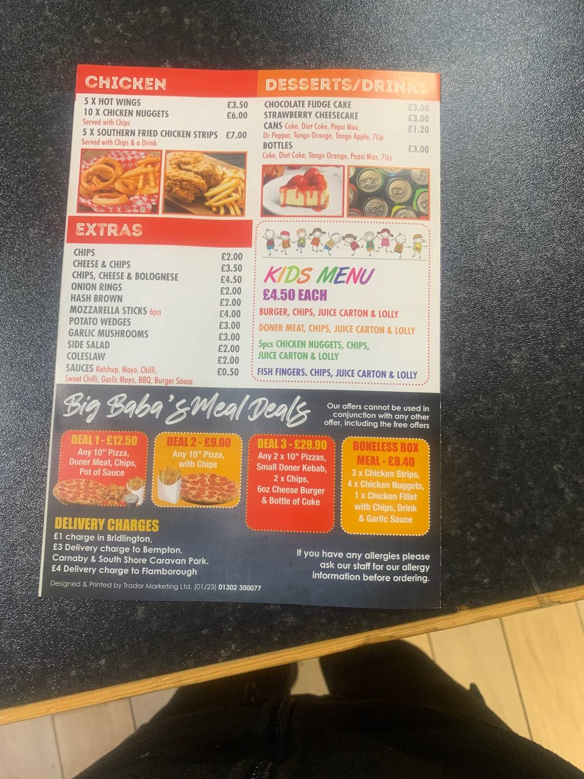 Carta de Big Baba's Place, Bridlington