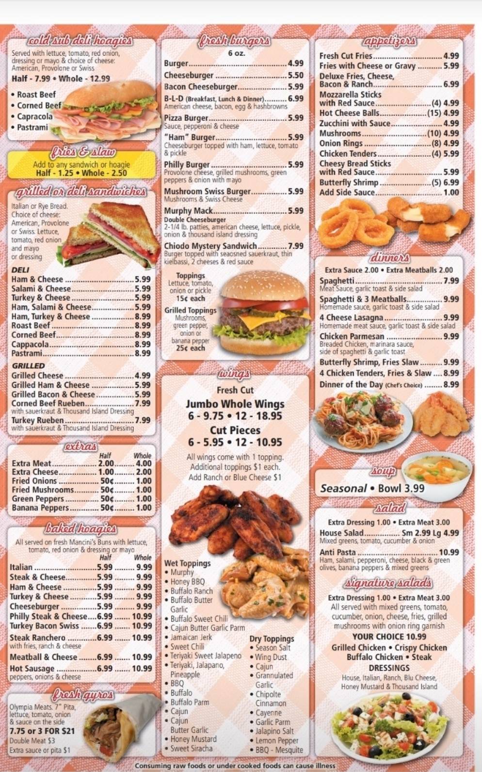 Menu at Big Ragoo Pizzeria, West Mifflin
