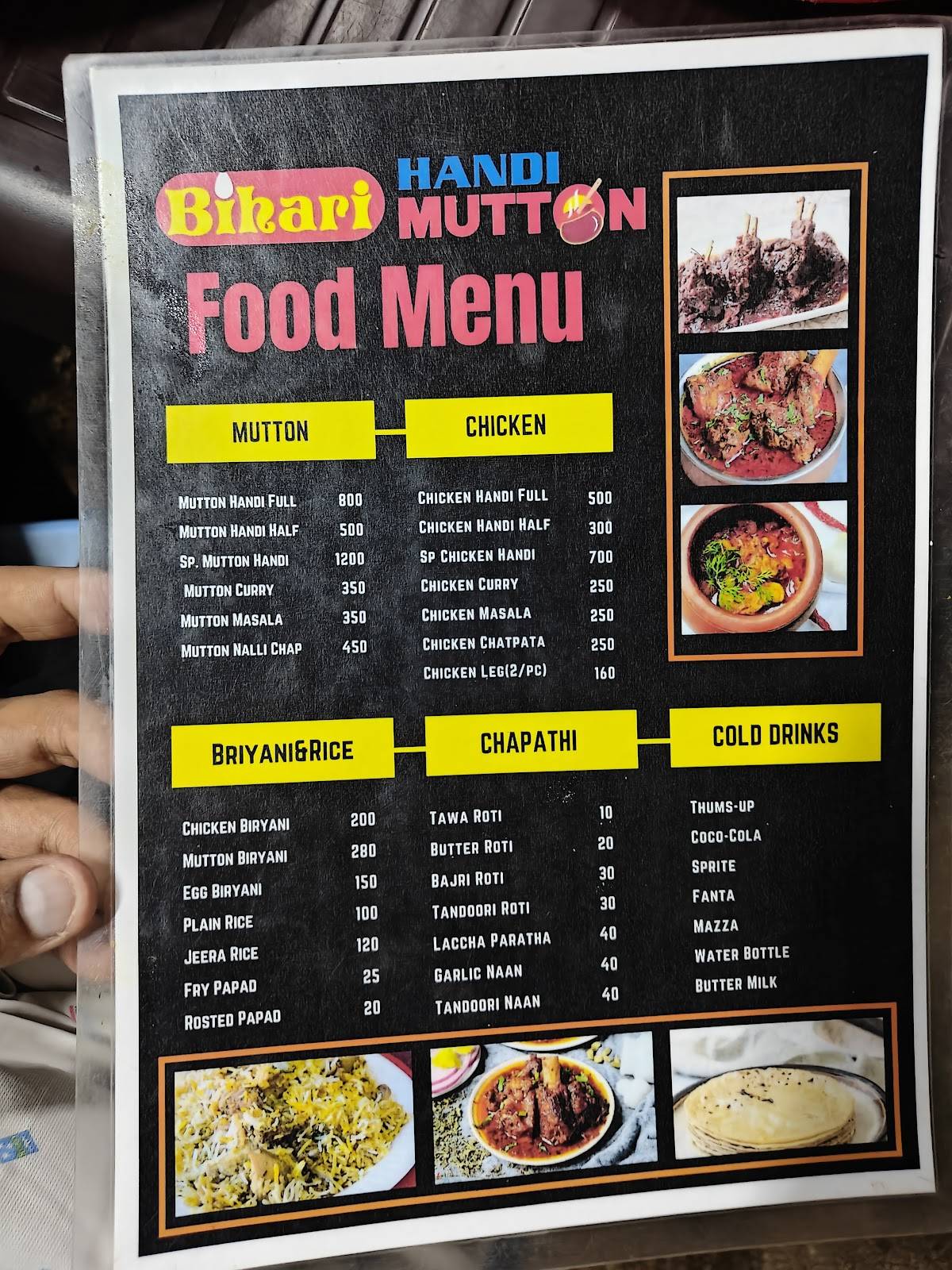 Menu at Bihari Handi Mutton, Ahmedabad