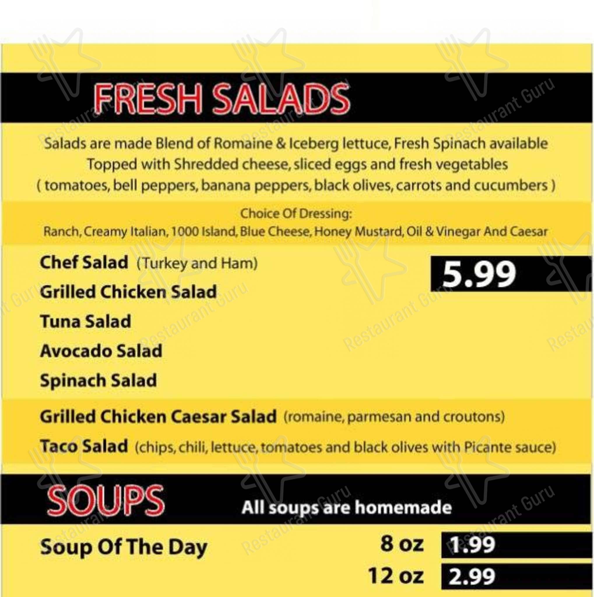 Menu at Bill & Ruth's Subs and Burgers Pryor restaurant, Pryor