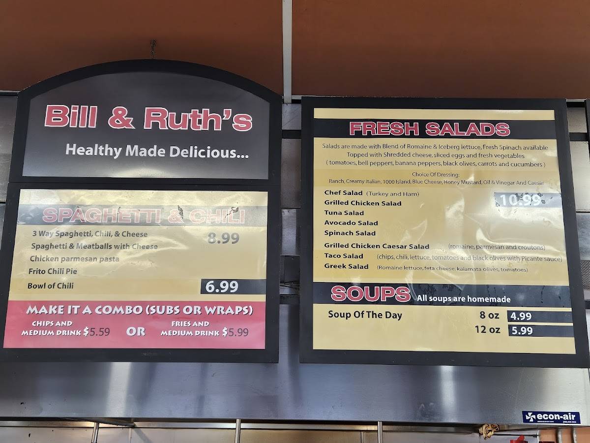 Menu at Bill & Ruth's Subs and Burgers Pryor restaurant, Pryor