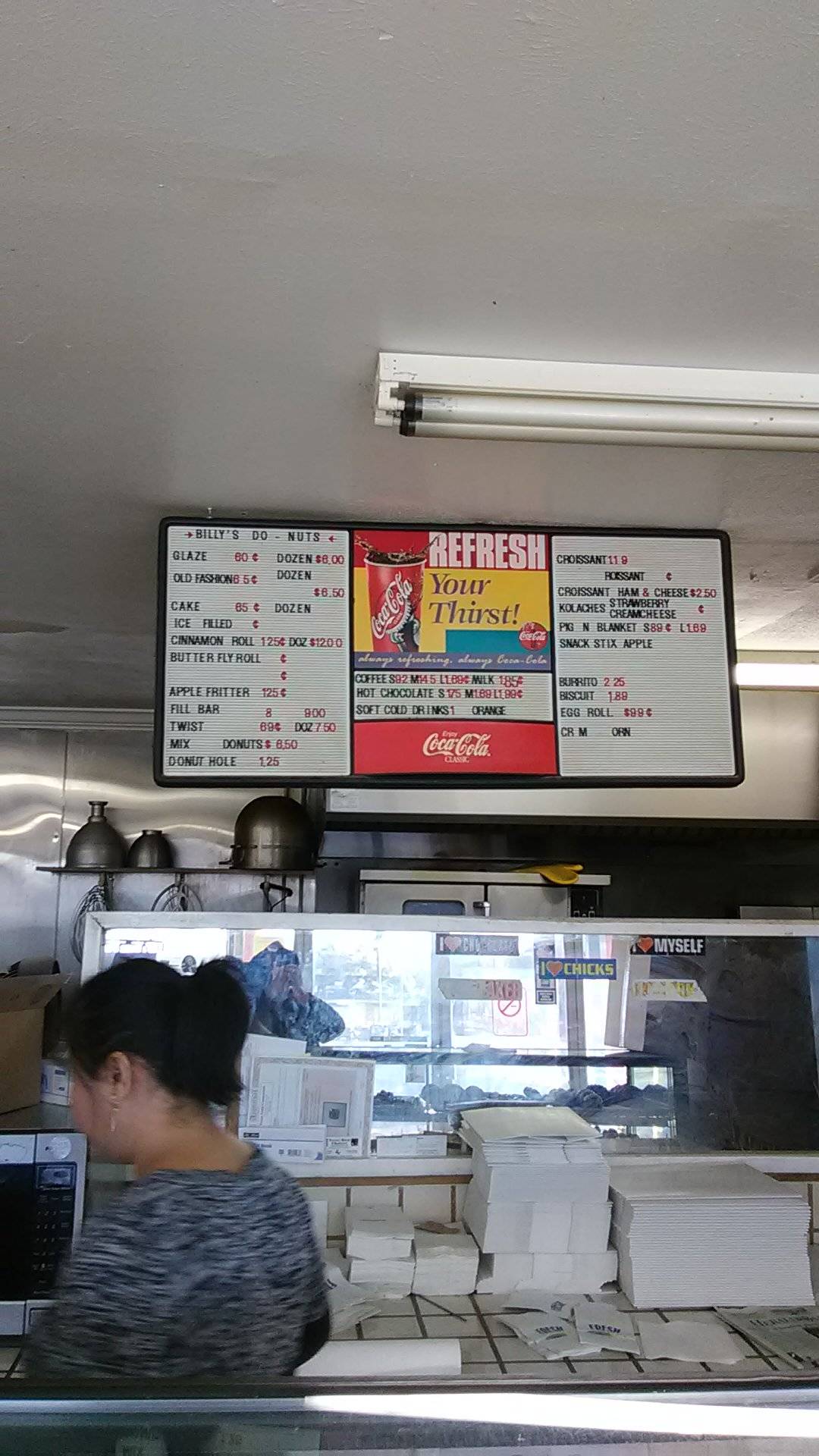 Menu at Billy's Donuts, West Tawakoni