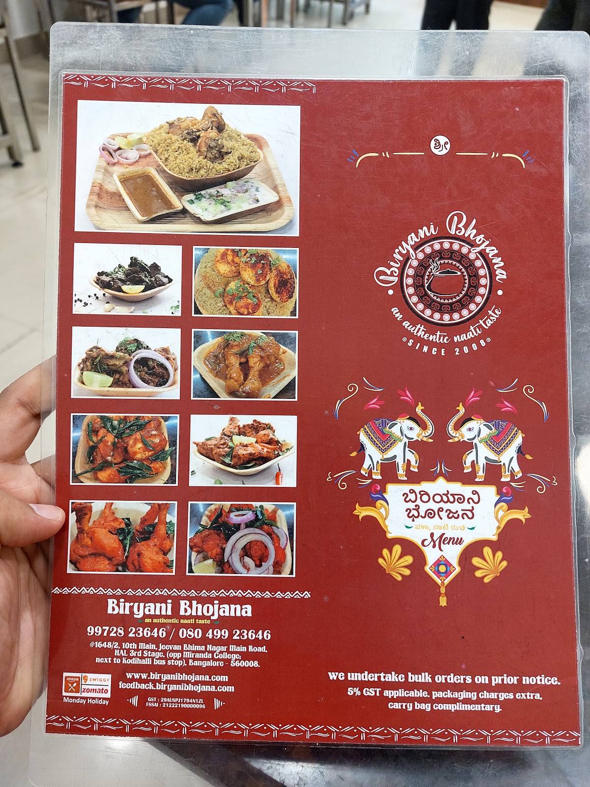 Menu at Biryani Bhojana, Bengaluru