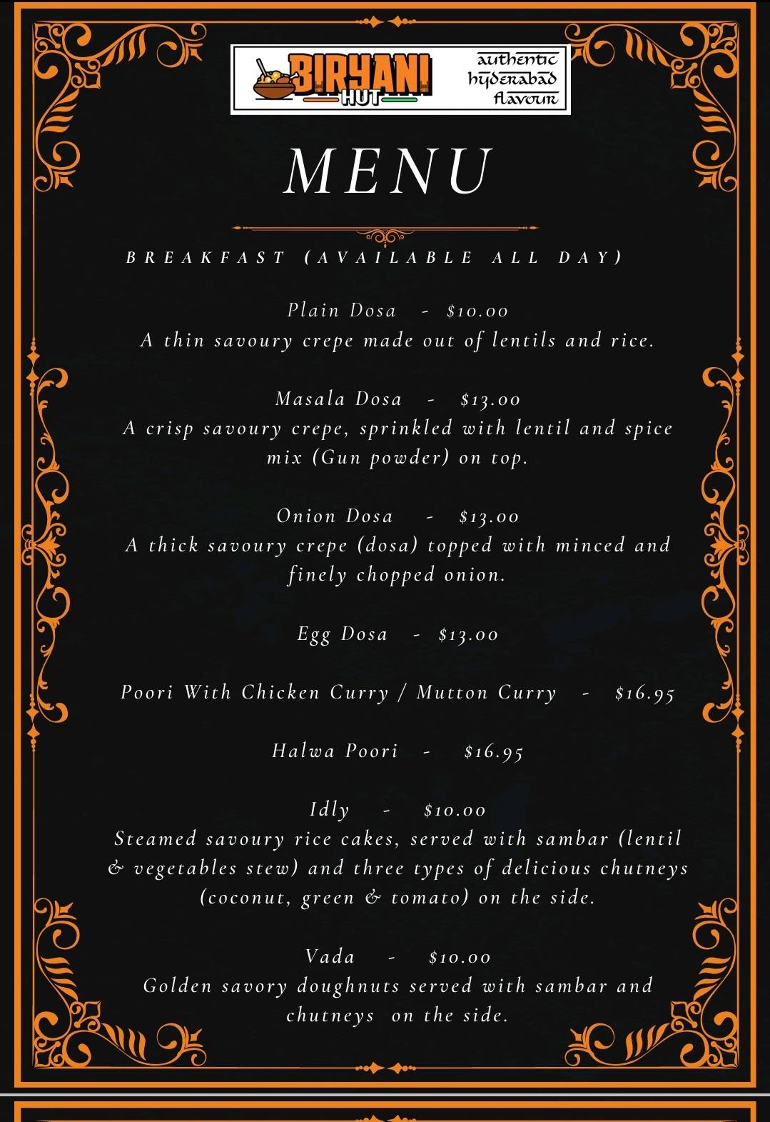 Menu at Biryani Hut Griffith restaurant, Griffith