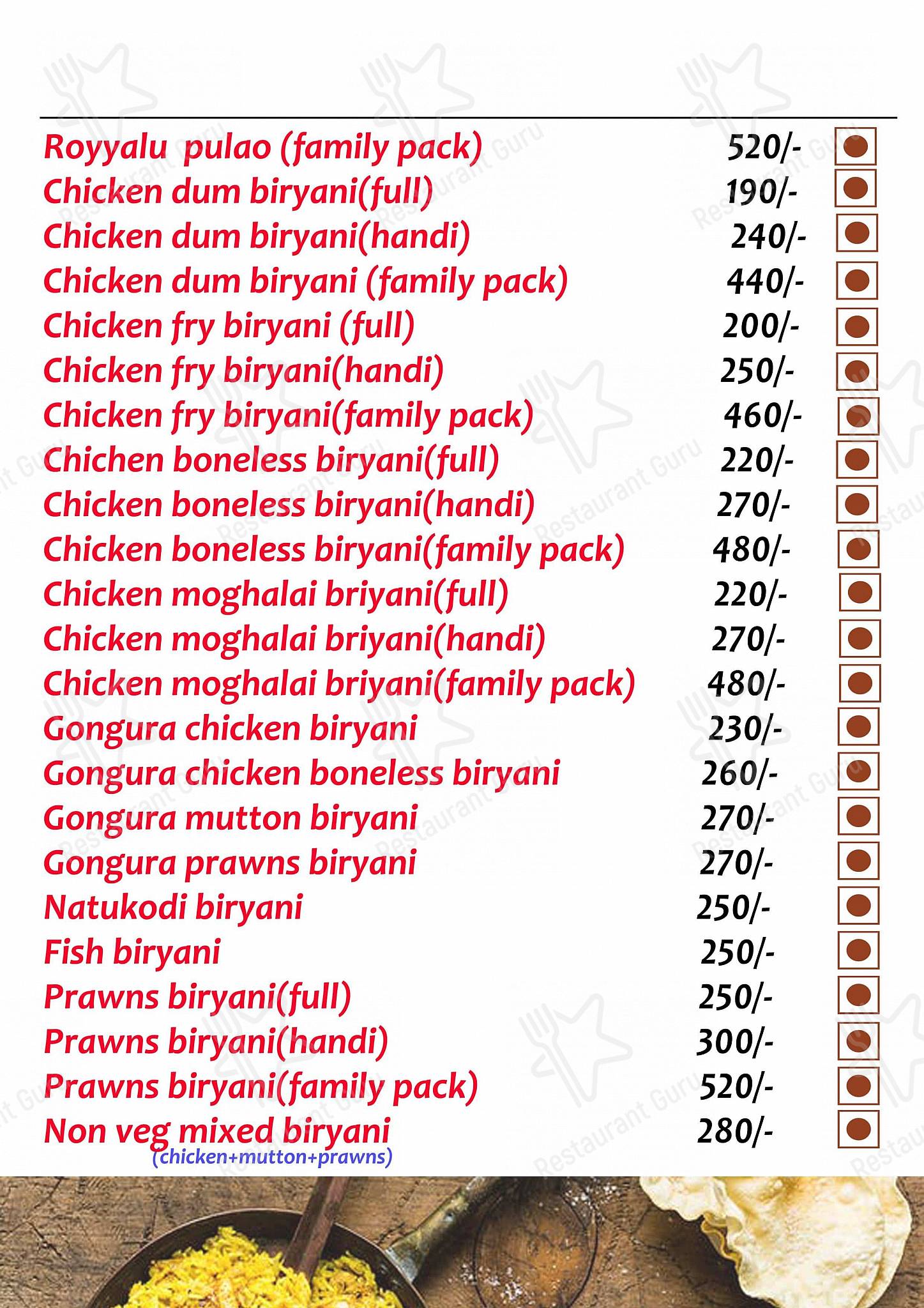 Menu at Biryani Mahal, Hyderabad, 98WP
