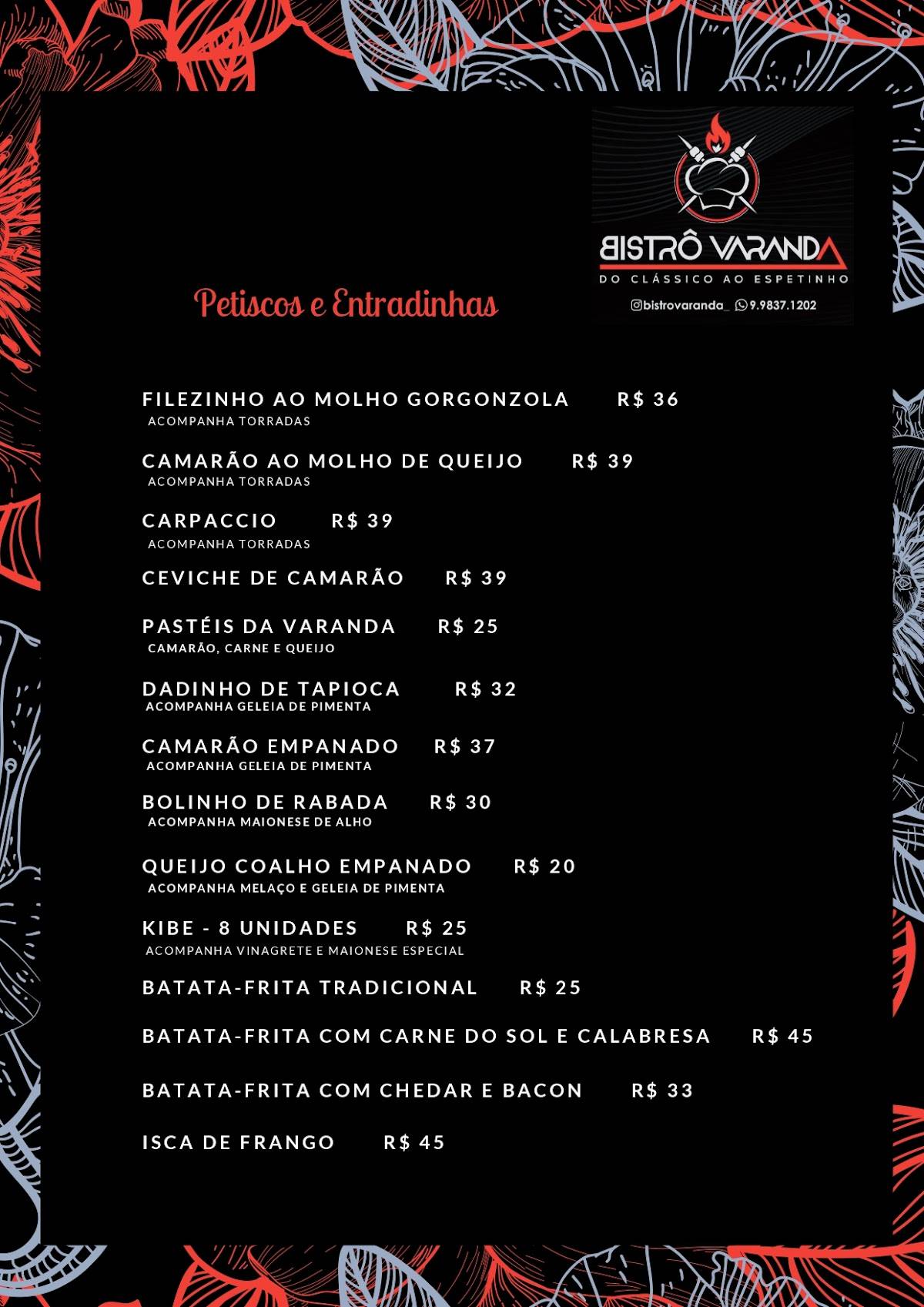 Menu at Bistrô Varanda - Do clássico ao espetinho restaurant, Aracaju