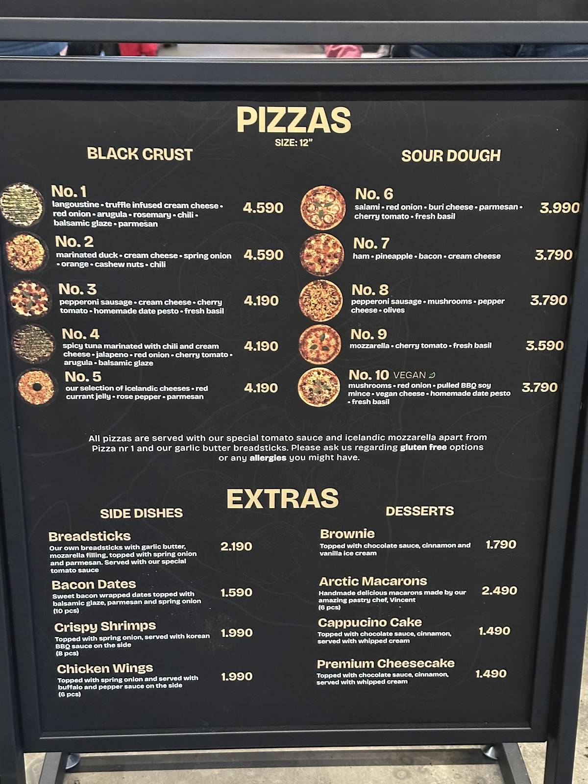 Menu at Black Crust Pizzeria, Vik