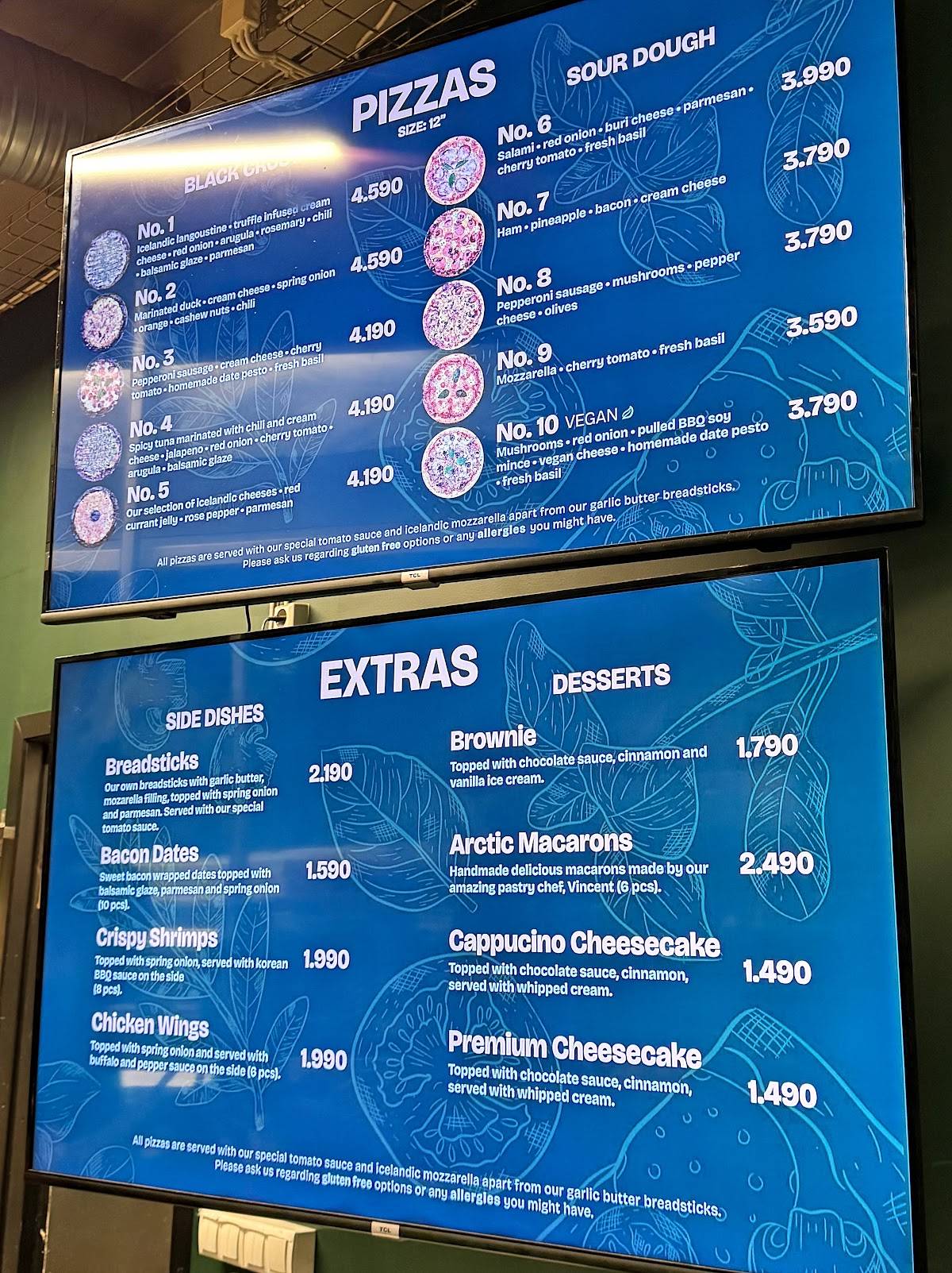 Menu at Black Crust Pizzeria, Vik