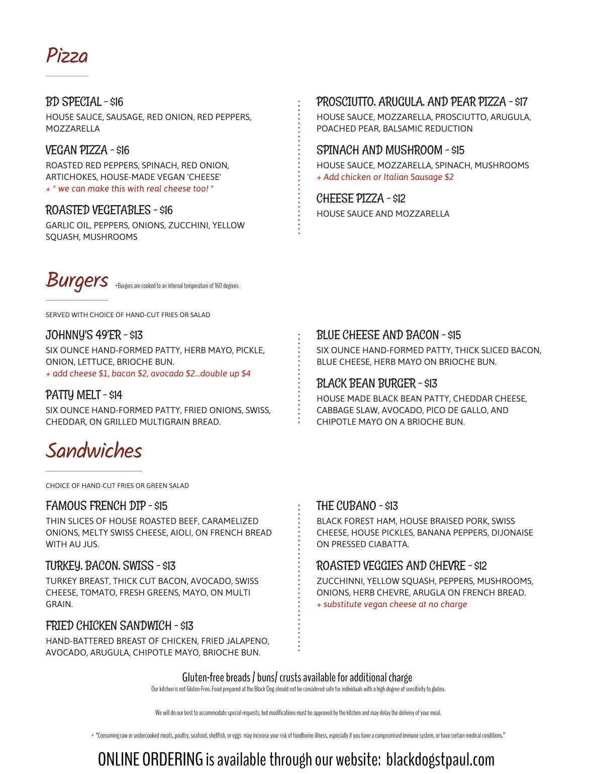 Menu at Black Dog Cafe, Saint Paul