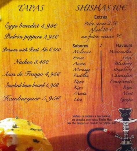 Menu em Black Tiger Bar, Lisboa, R. dos Remolares 16