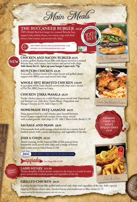 Menu at The Buccaneer restaurant, Blackpool