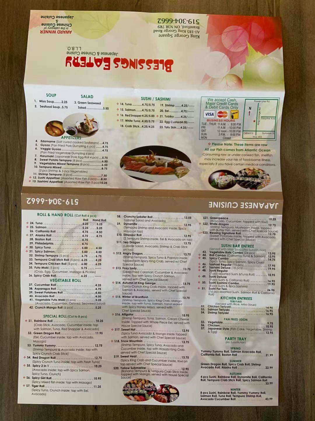Menu at Blessings Eatery restaurant, Brantford