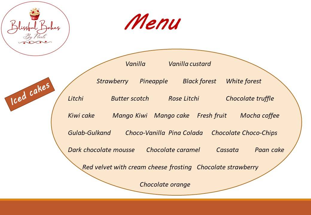 Menu at Blissful Bakes by Preeti - Home Bakery, Hyderabad