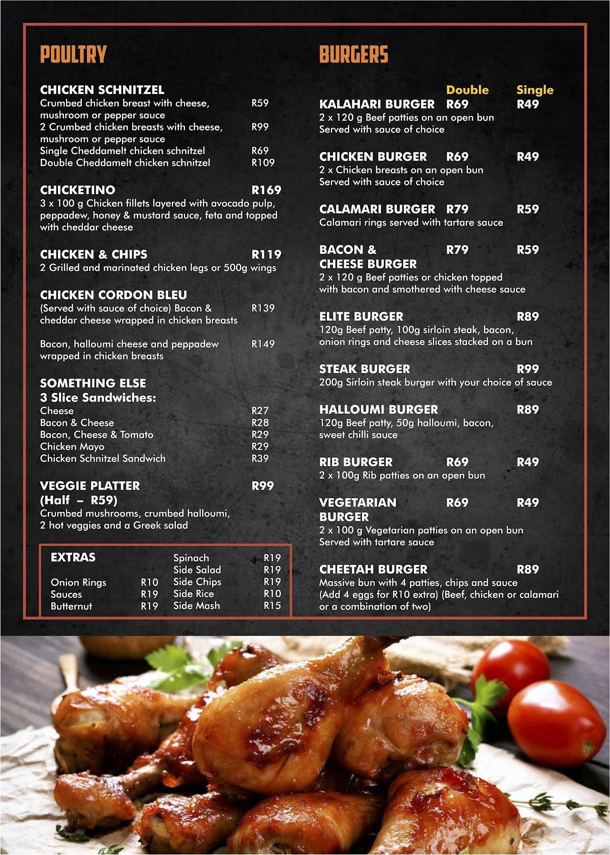 Menu at Kalahari.fish restaurant, Bloemfontein