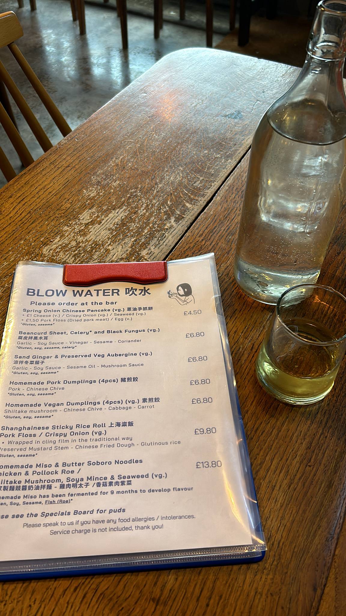 Menu at Blow Water Cafe 吹水, Birmingham