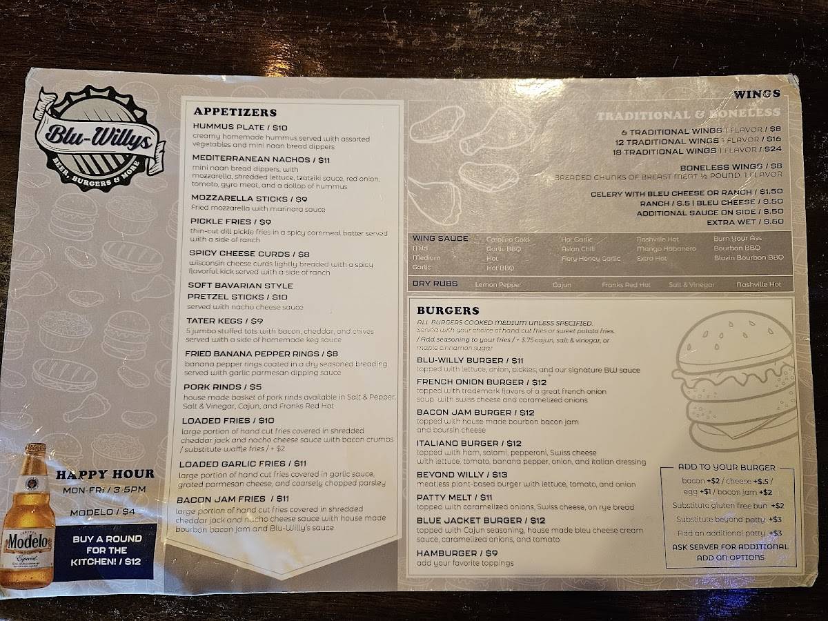 Menu at Blu-Willy’s pub & bar, Grove City