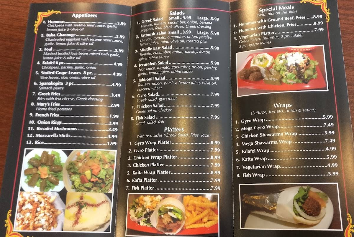 Menu at Milya Cafe, Blue Ash